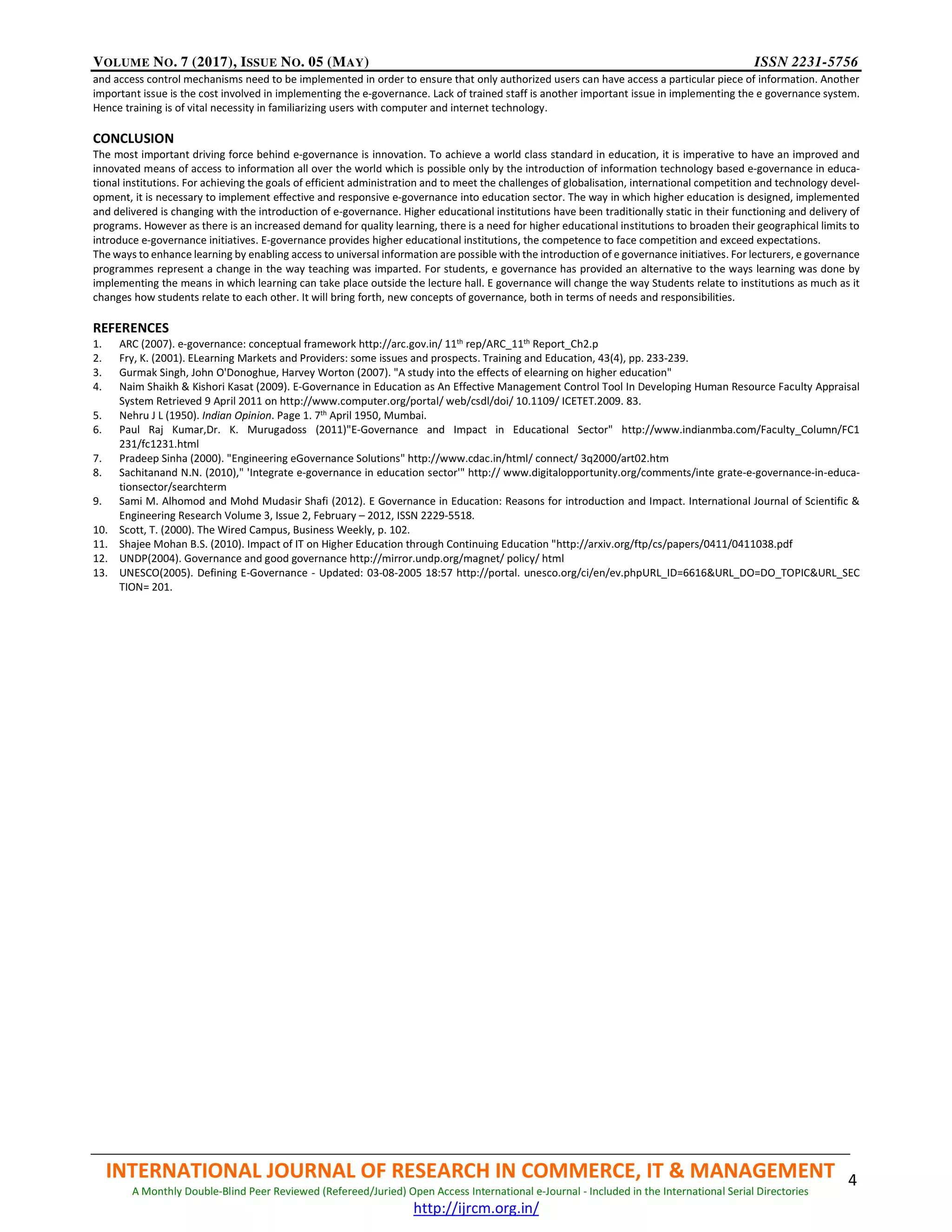 E governance in indian universities- a conceptual framework. updated | PDF