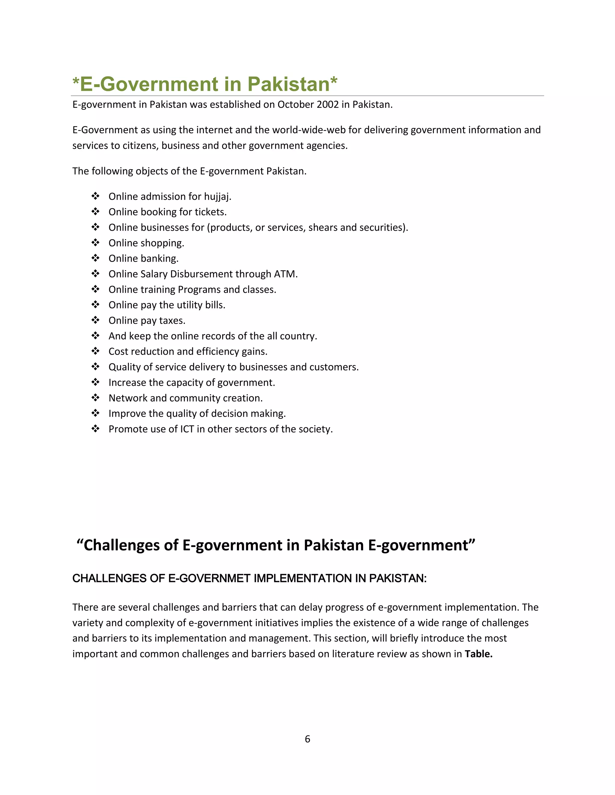 E government and pakistan E-government challenges | DOCX