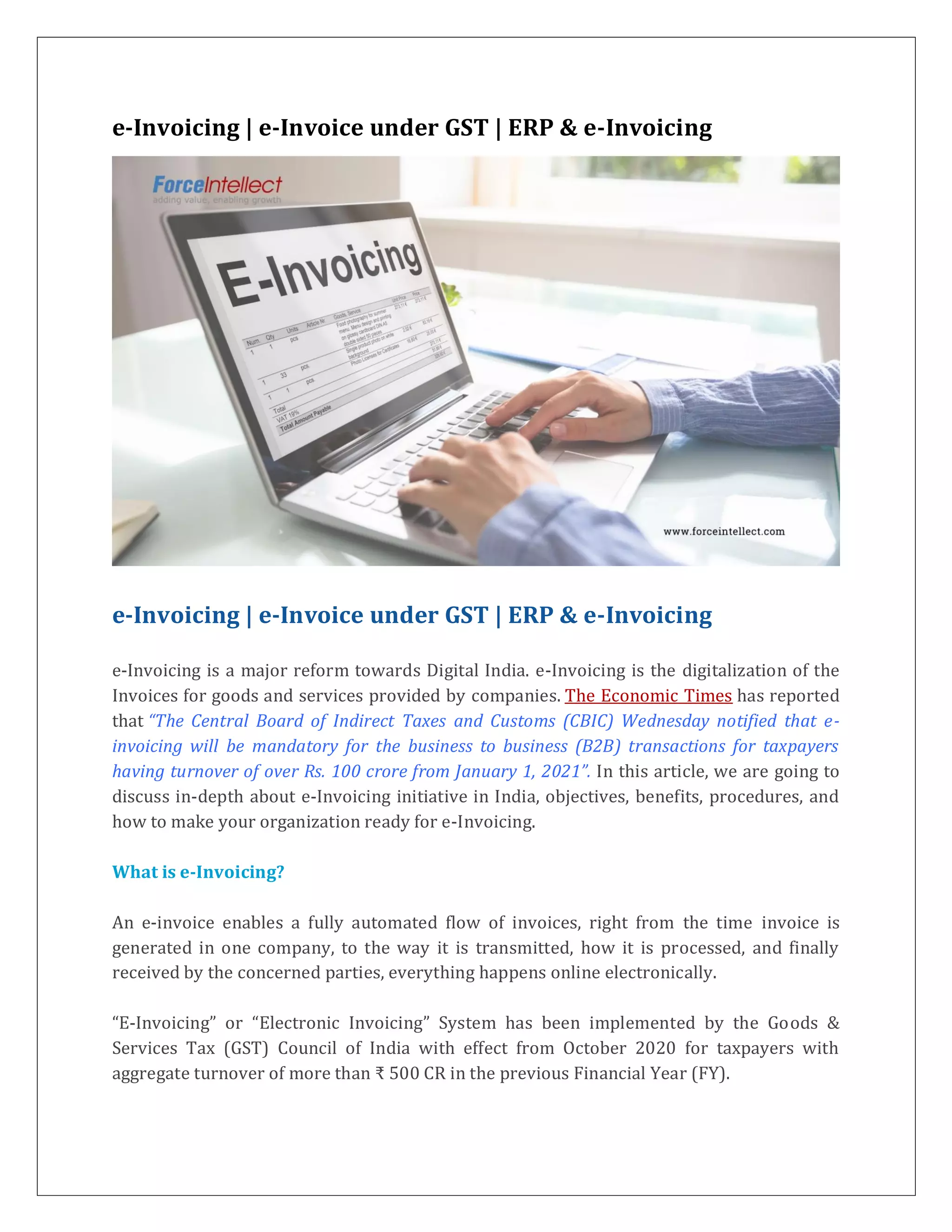e-Invoicing under GST | PDF
