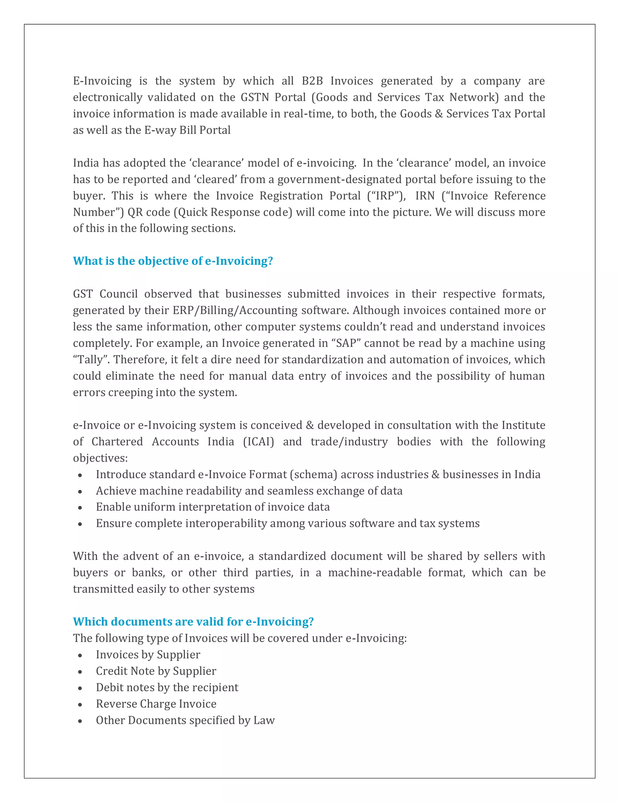 e-Invoicing under GST | PDF