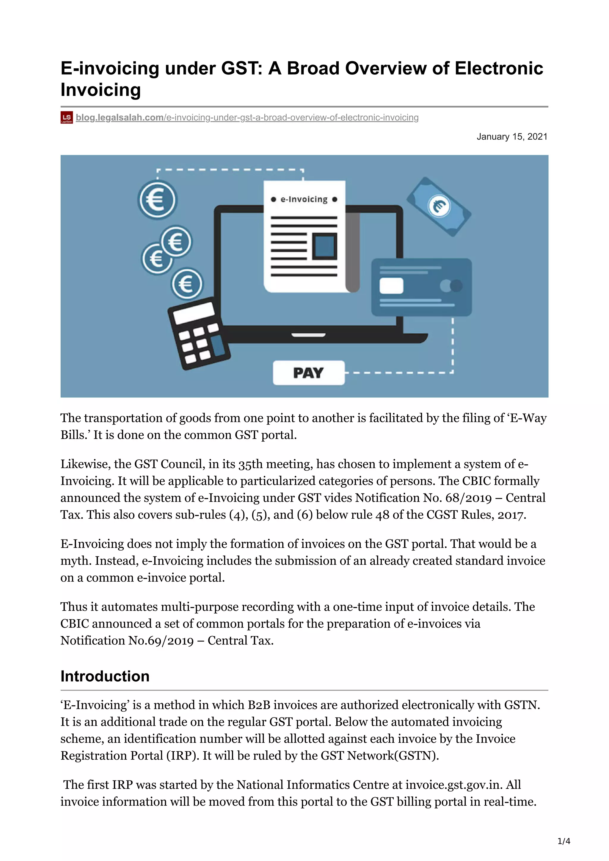 E invoicing under GST : A broad overview of electronic invoicing | PDF