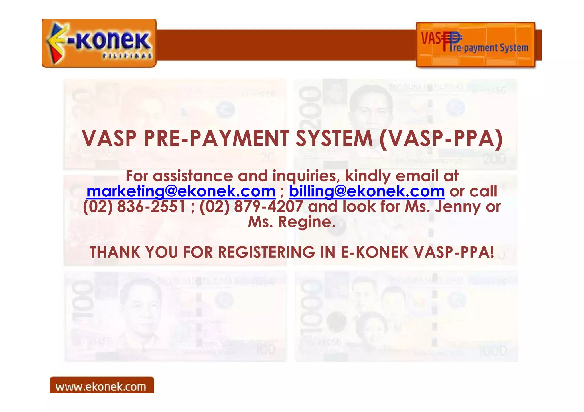 E konek vasp pre-payment system - registration procedure | PDF