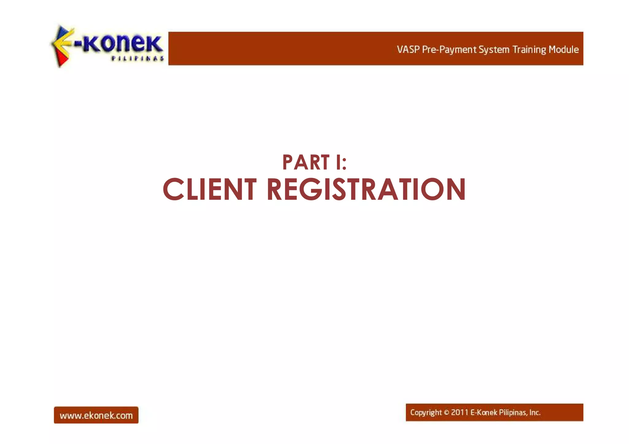 E konek vasp pre-payment system - registration procedure | PDF