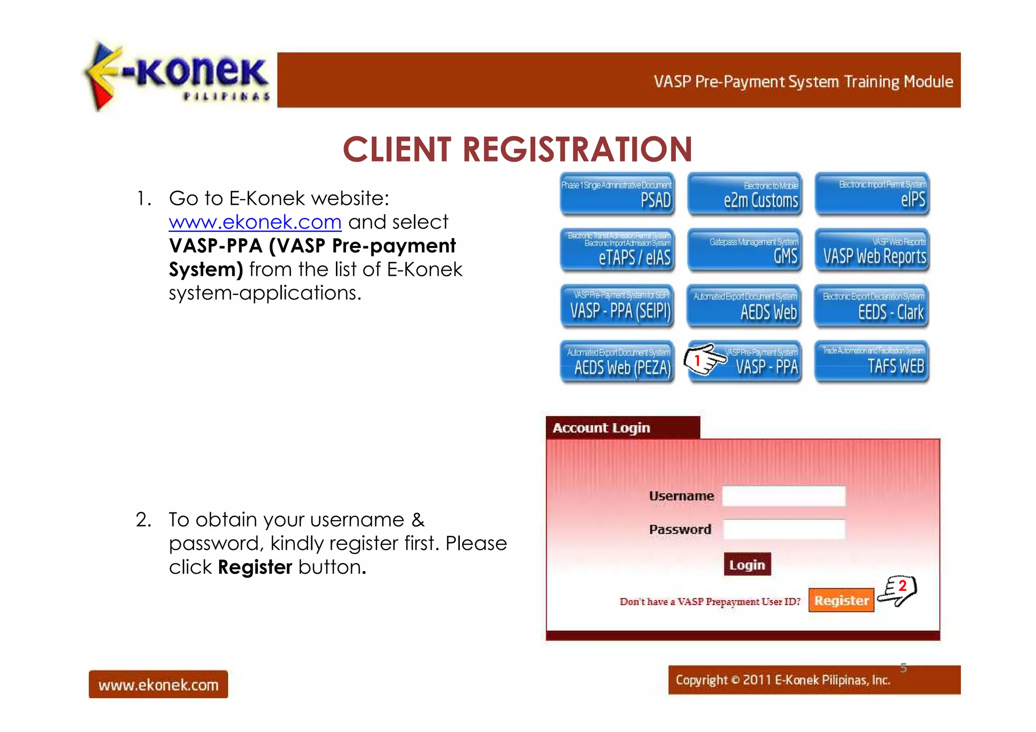 E konek vasp pre-payment system - registration procedure | PDF