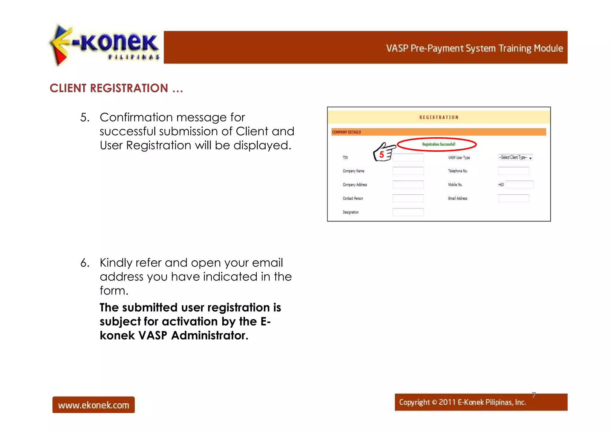 E konek vasp pre-payment system - registration procedure | PDF