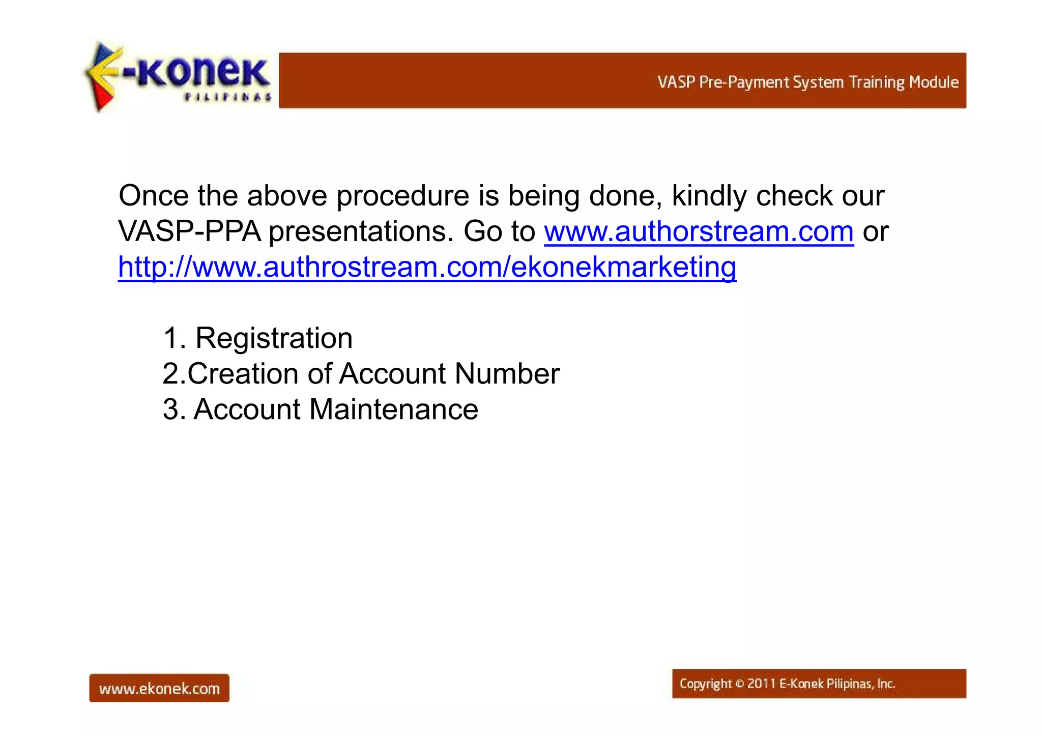 E konek vasp pre-payment system - registration procedure | PDF