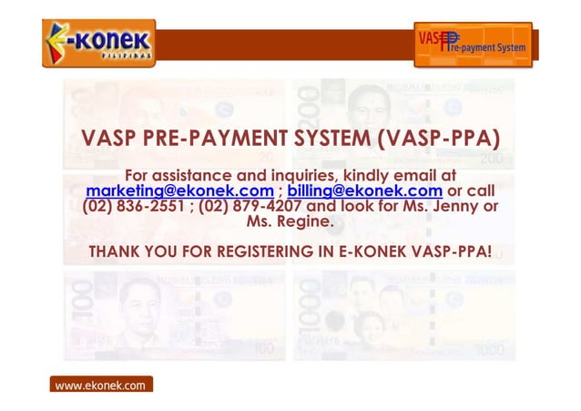 E konek vasp pre-payment system - registration procedure | PDF