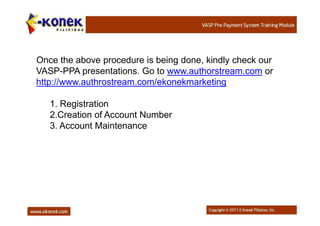 E konek vasp pre-payment system - registration procedure | PDF