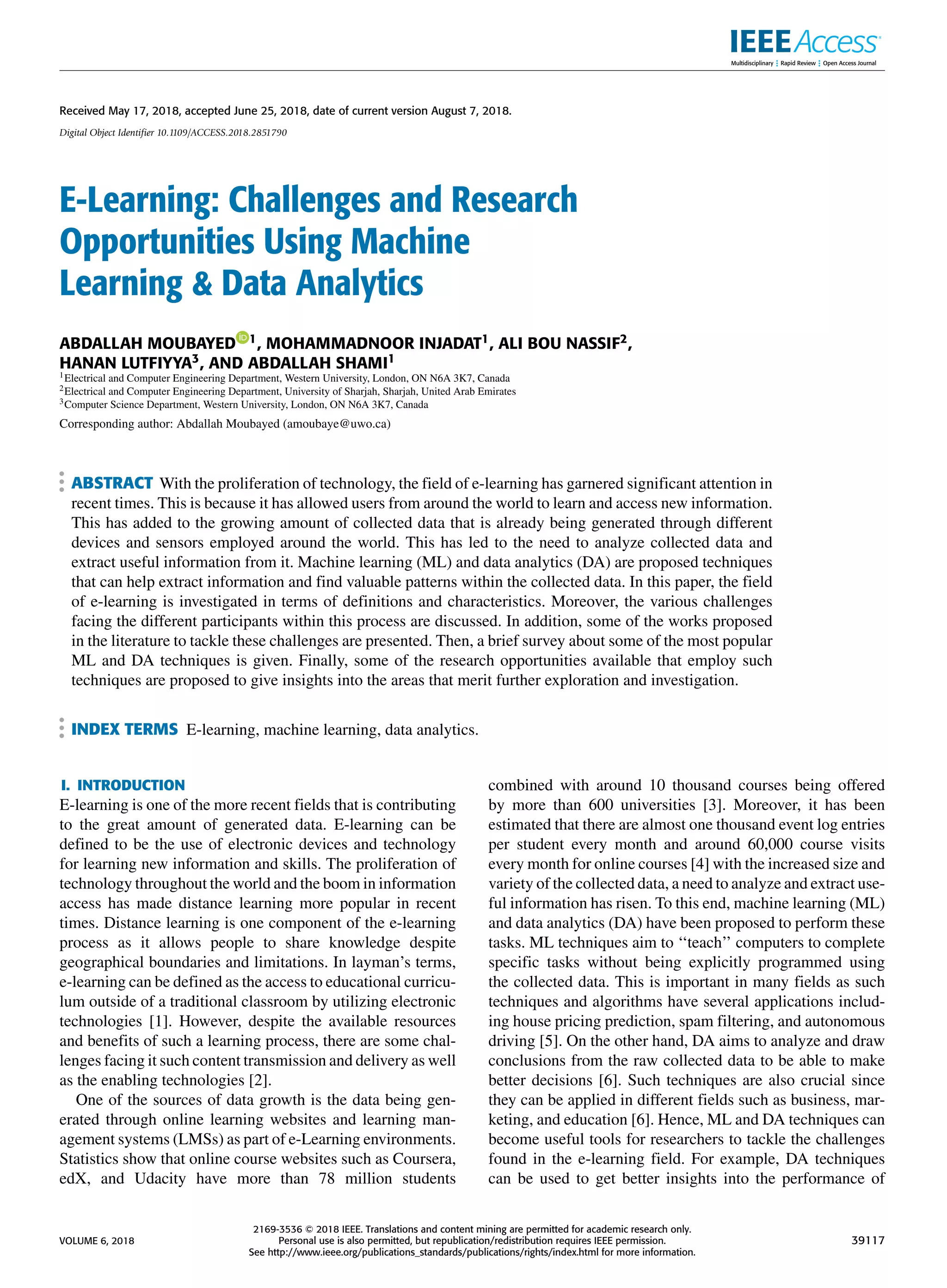 E-Learning: Challenges and Research Opportunities Using Machine Learning & Data Analytics | PDF