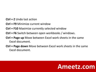 E learning excel short cut keys | PPTX