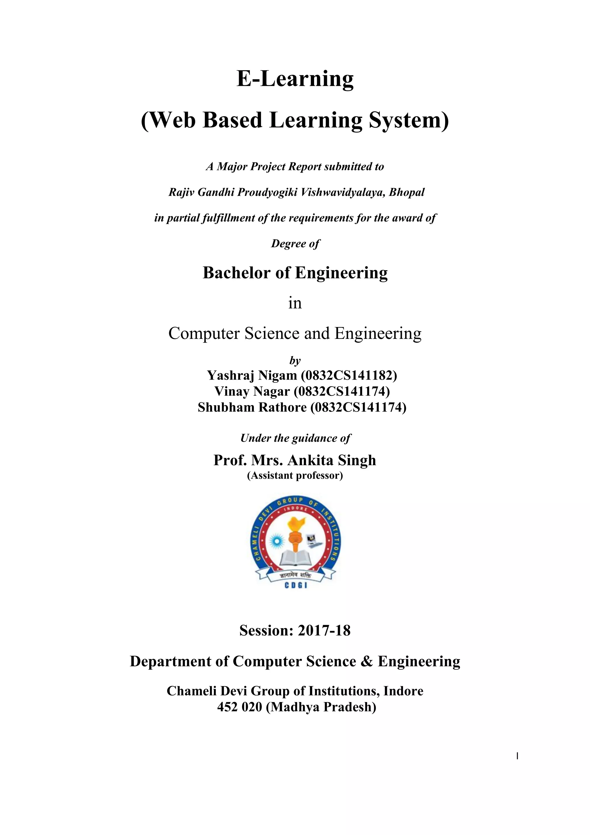 E learning project report (Yashraj Nigam) | PDF