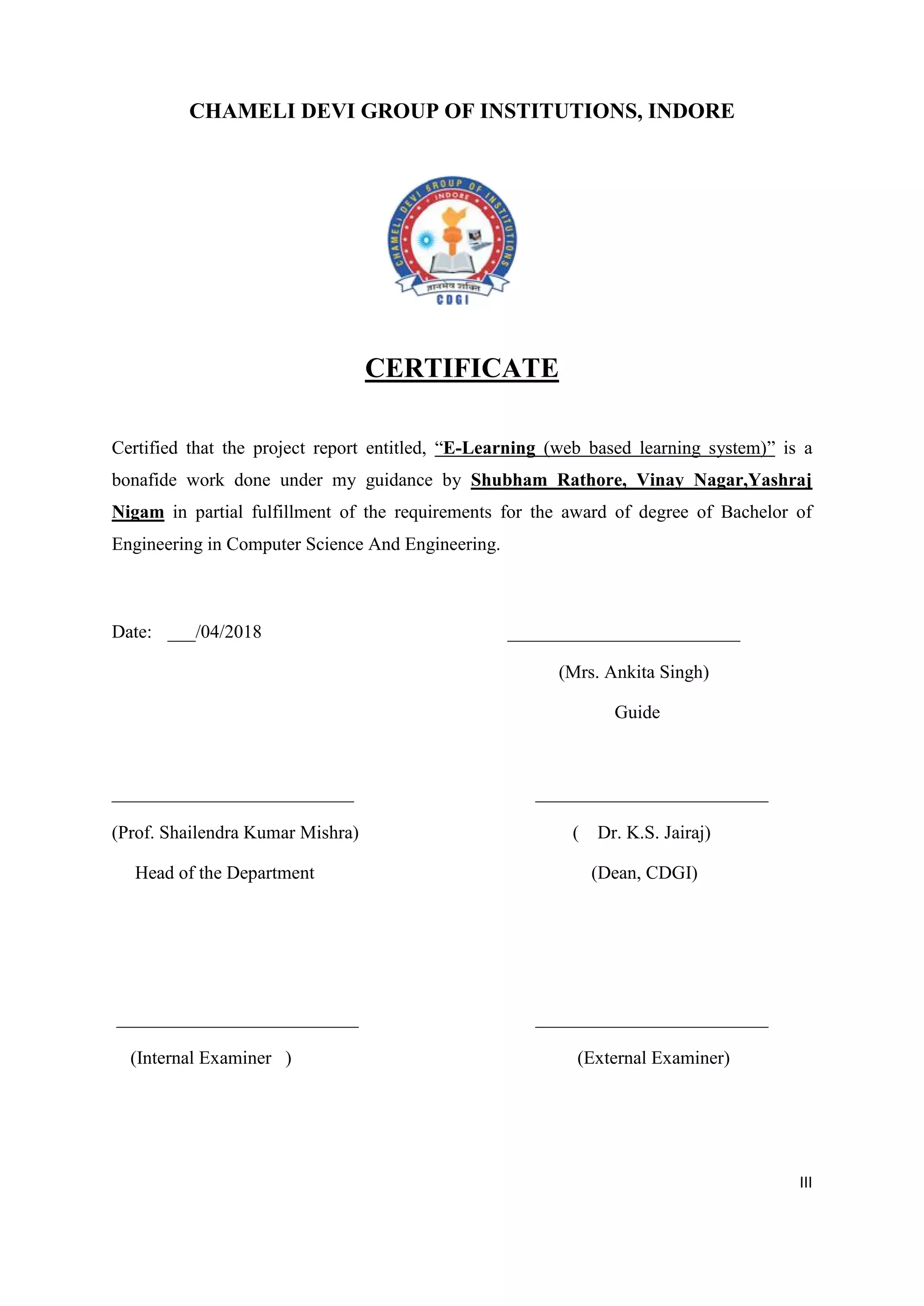 E learning project report (Yashraj Nigam) | PDF