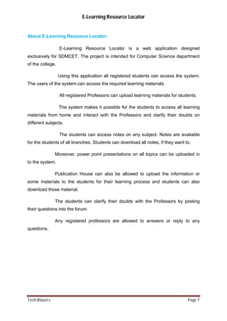 E learning resource Locator Project Report (J2EE) | PDF