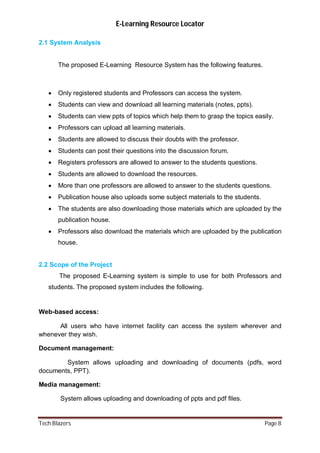 E learning resource Locator Project Report (J2EE) | PDF