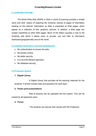 E learning resource Locator Project Report (J2EE) | PDF