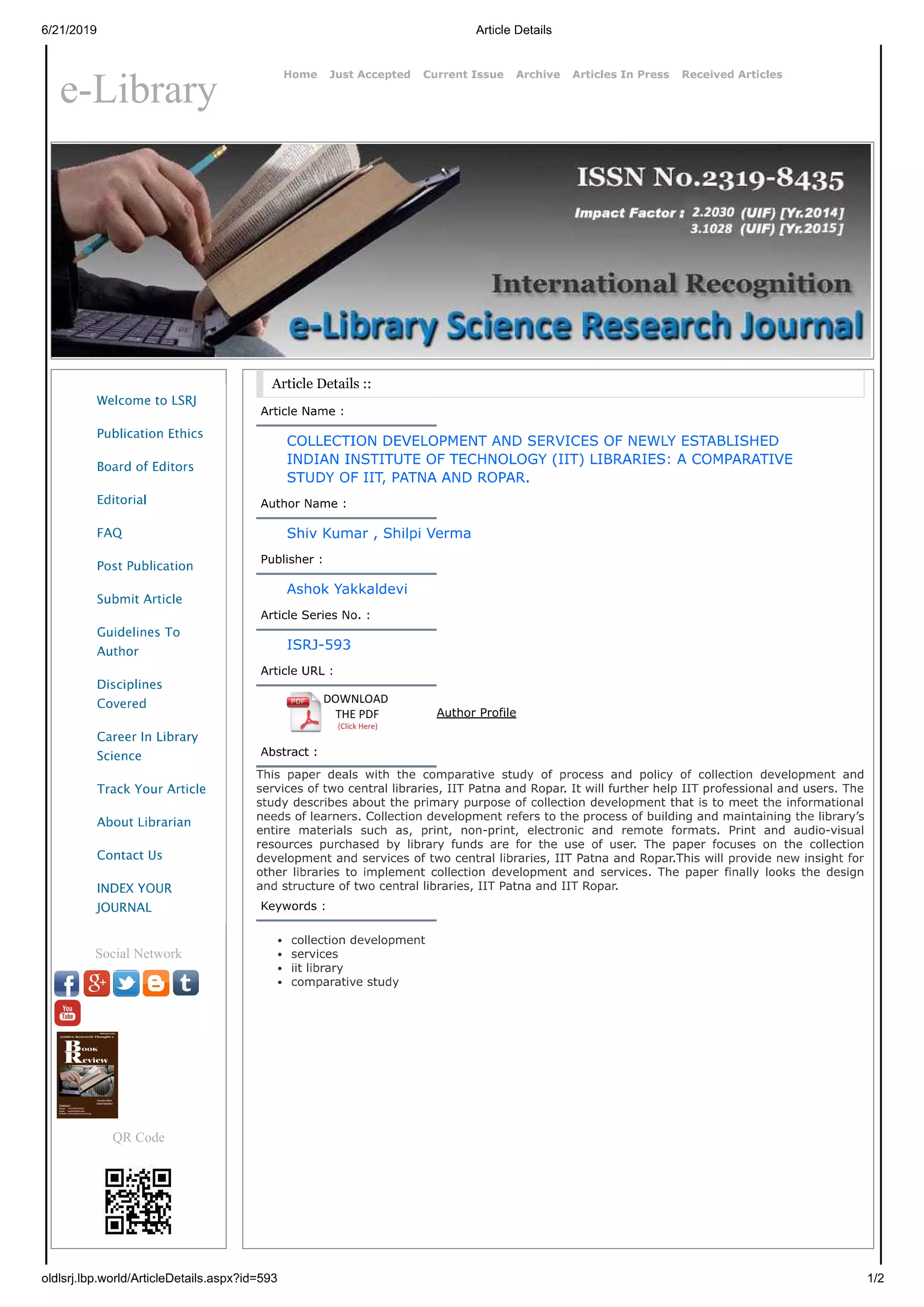 Collection Development and Services of Newly established Indian ...