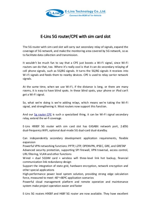 E-Lins 5G router/CPE with sim card slot | PDF