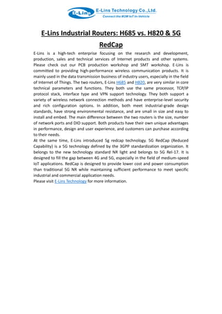 E-Lins Industrial Routers- H685 vs. H820 & 5G RedCap.pdf