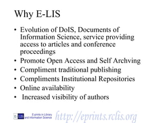 E-LIS: an Eprints LIS Repository | PPT