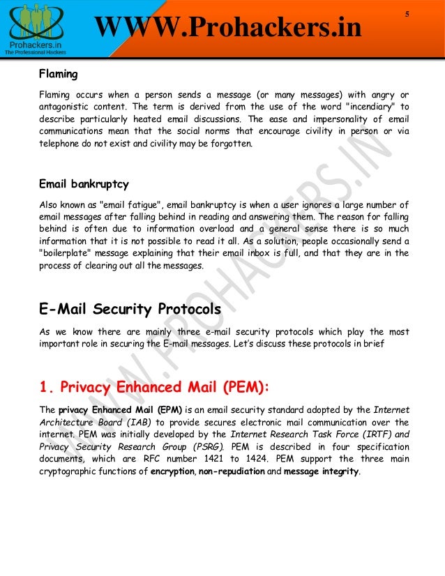 E-Mail Security Protocol - 1 Privacy Enhanced Mail (PEM) Protocol