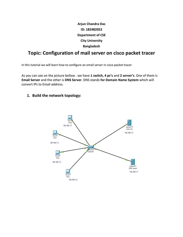 Email server configuration on cisco packet tracer | PDF