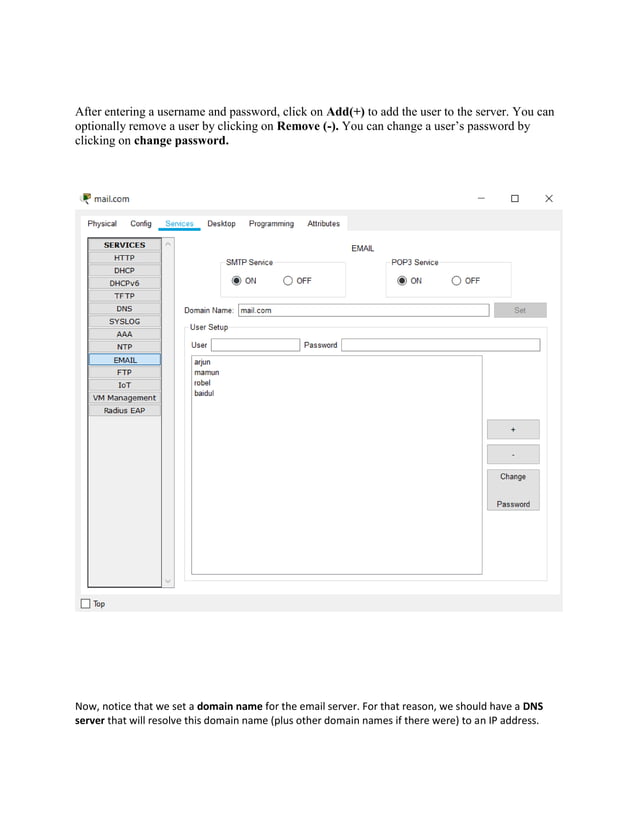 Email server configuration on cisco packet tracer | PDF