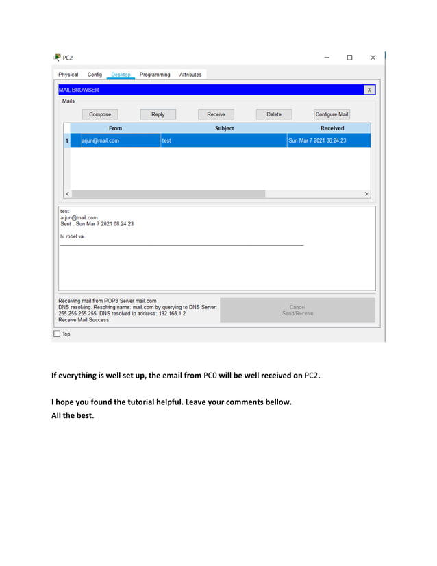 Email server configuration on cisco packet tracer | PDF