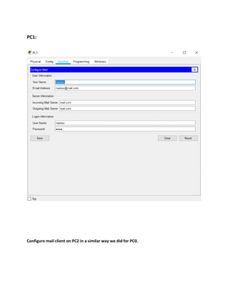 Email server configuration on cisco packet tracer | PDF