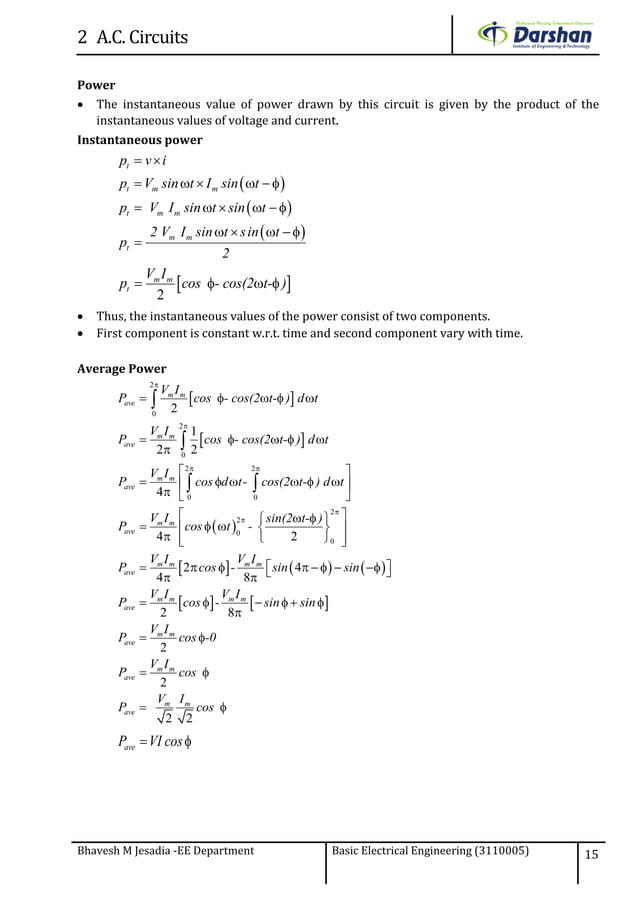 Basic Electrical Engineering- AC Circuit | PDF | Physics | Science
