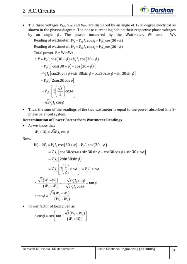Basic Electrical Engineering- AC Circuit | PDF | Physics | Science