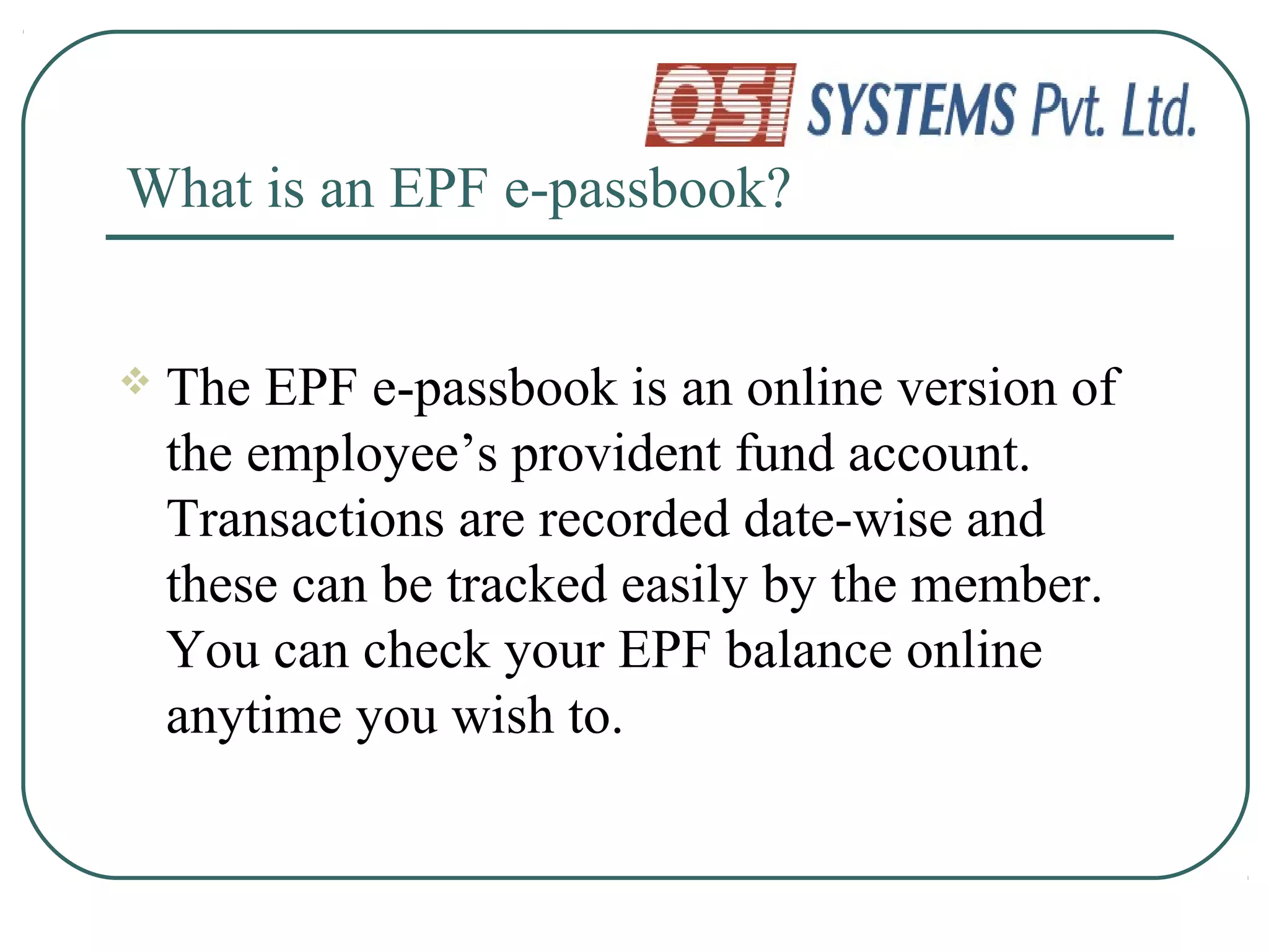 E passbook presentation for all employees | PPS