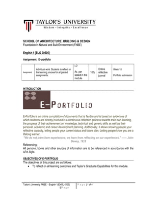 E portfolio assignment | PDF