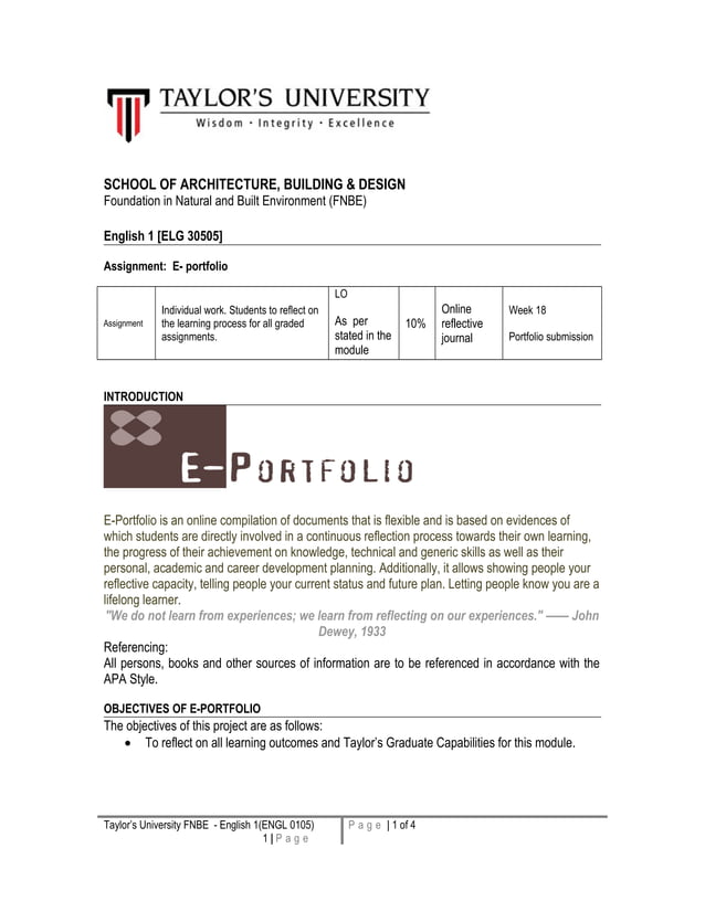 E portfolio assignment | PDF
