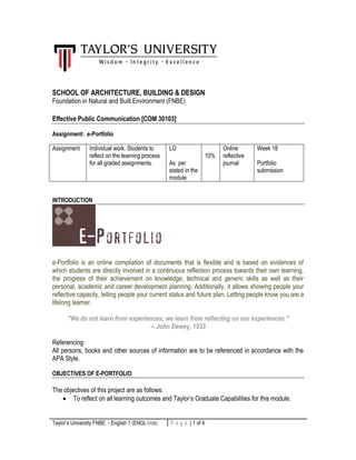 E portfolio assignment september 2015 | PDF