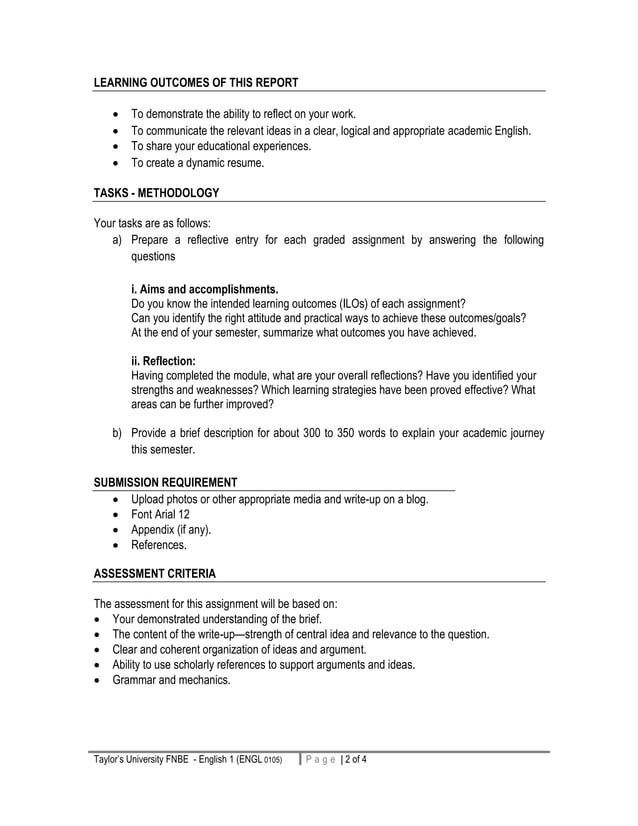 E portfolio assignment september 2015 | PDF