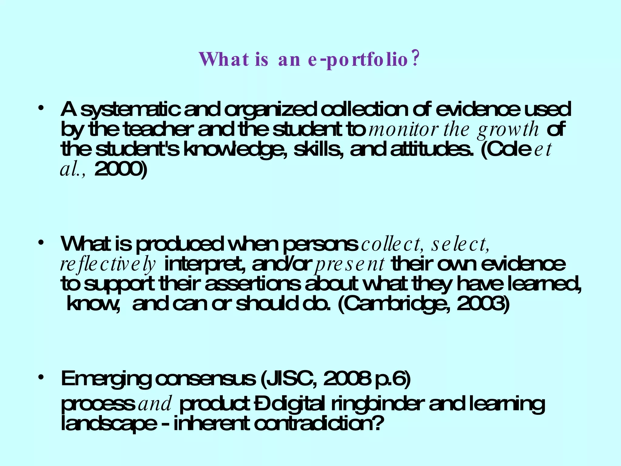 Implementing successful e-portfolio-based learning | PPT