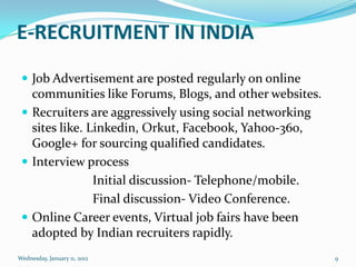 E recruitment system in indian organizations and its efficiency | PPTX