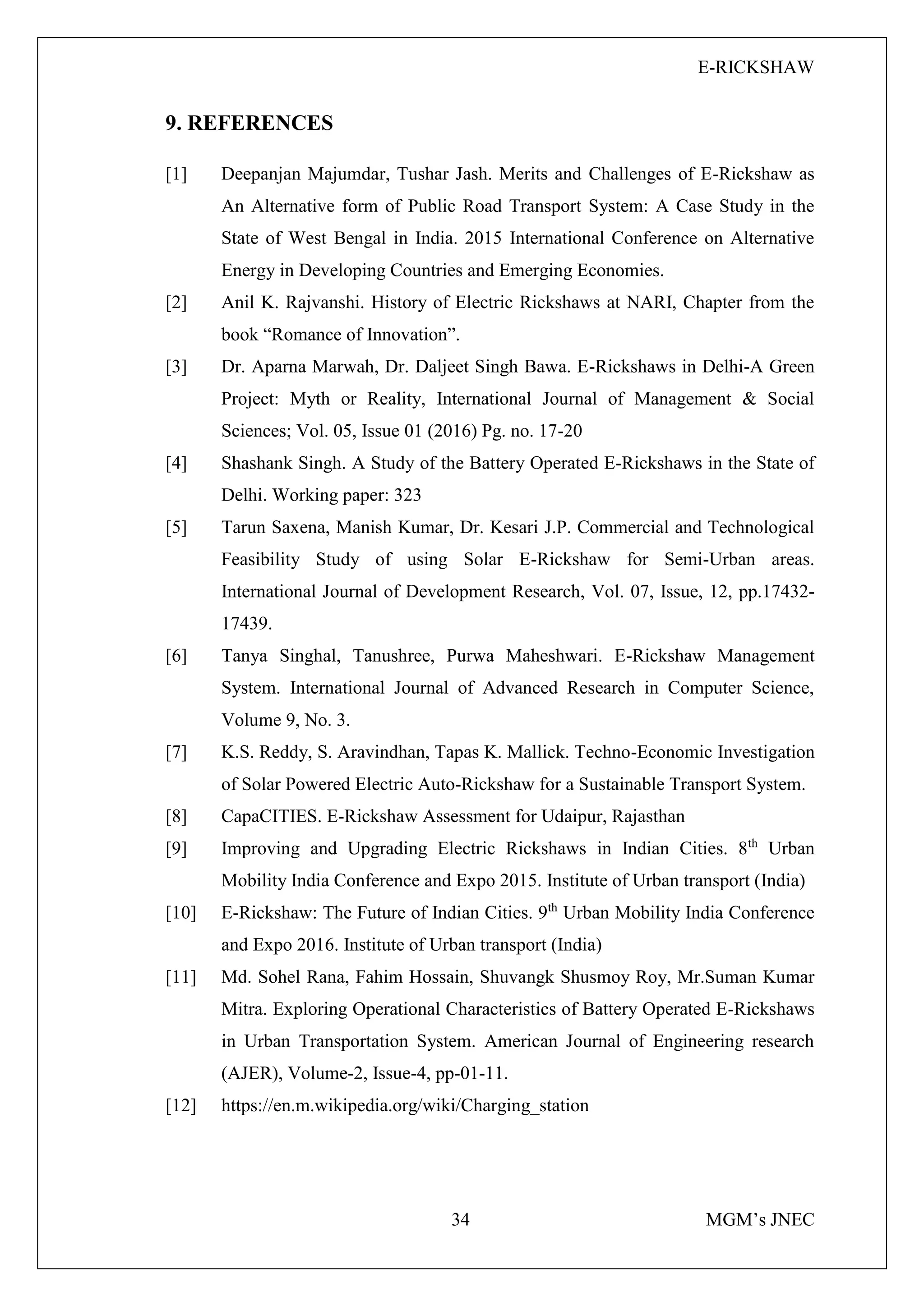 E Rickshaw Seminar Report | PDF
