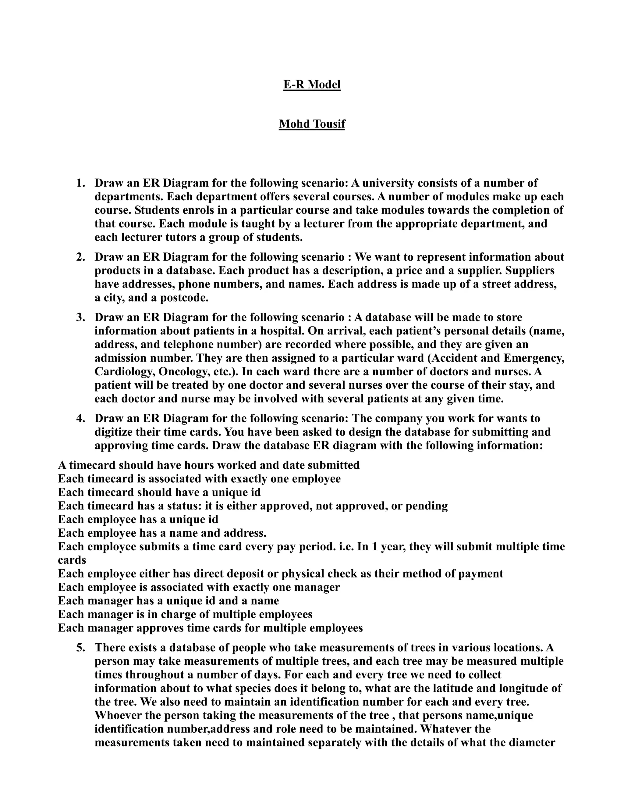 Entity Relationship (ER) Model Questions | PDF