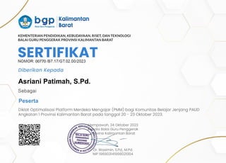 E-Sertifikat Pelatihan Asriani Patimah, S.Pd..pdf