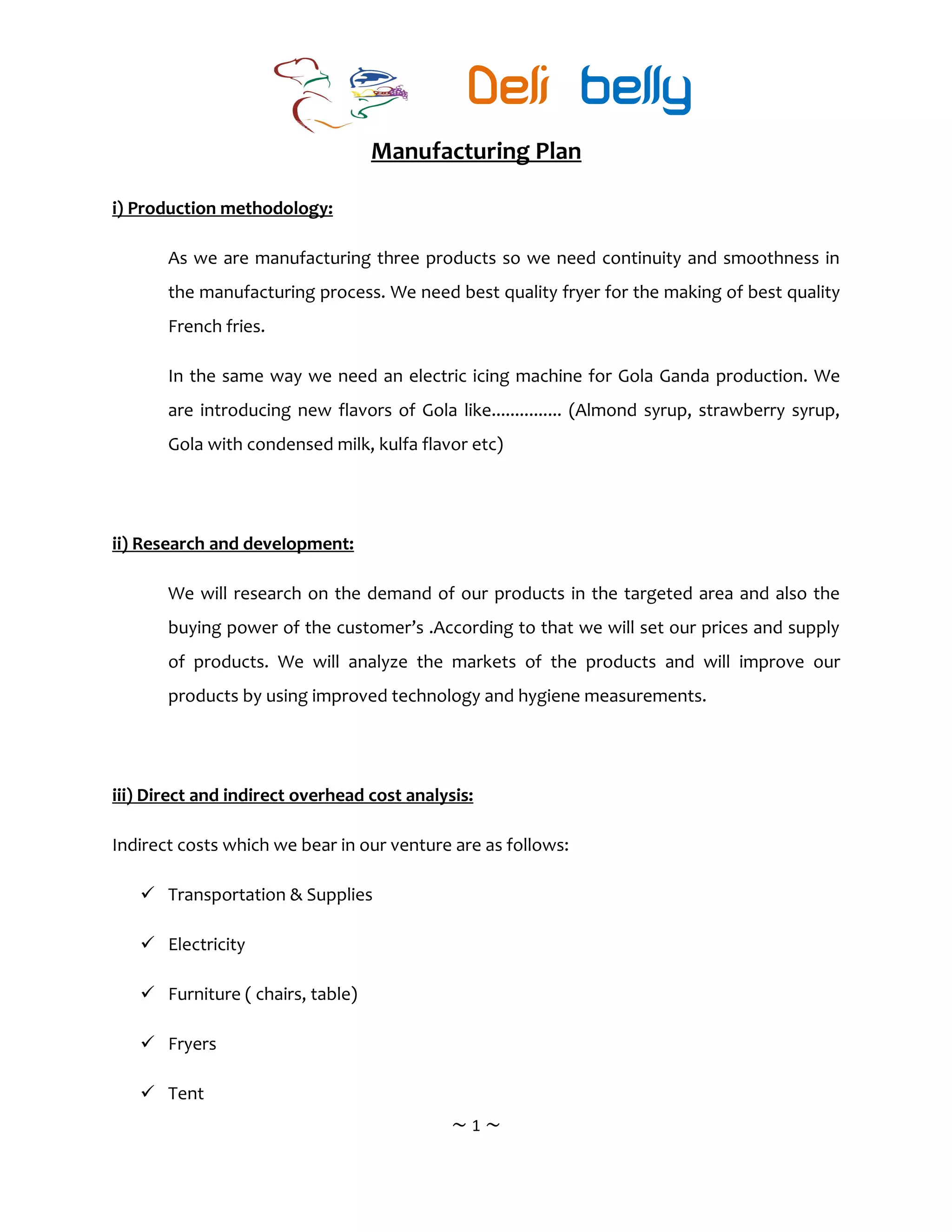 Deli Belly manufacturing plan | DOC