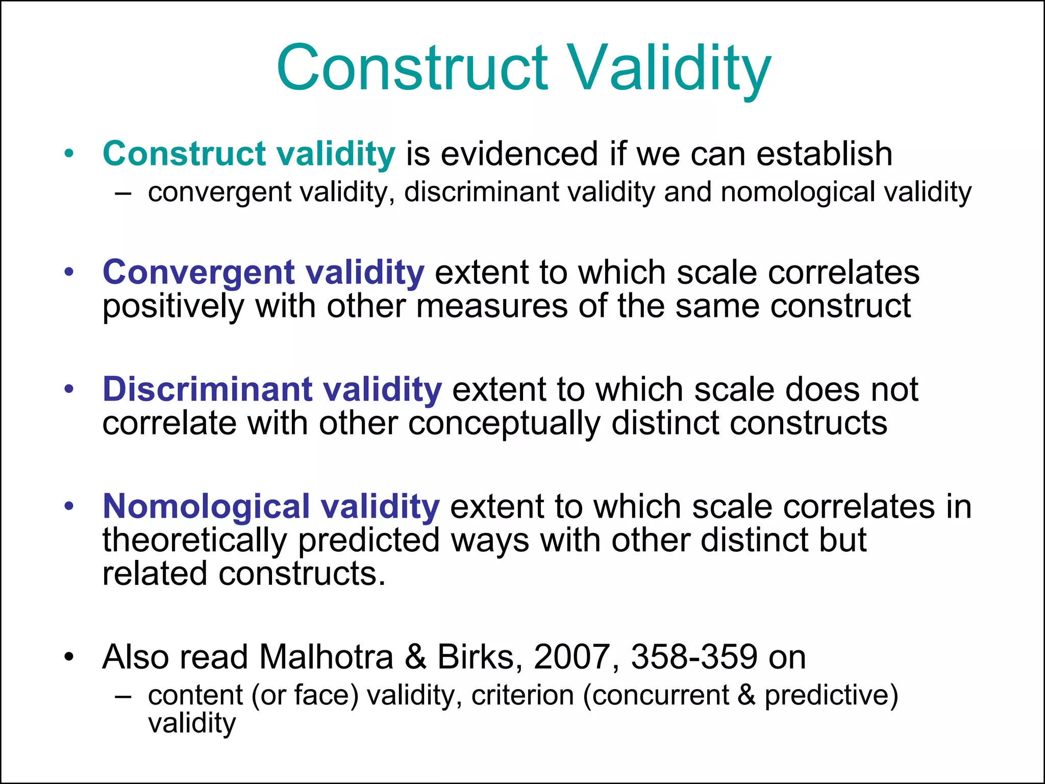 Reliability, validity, generalizability and the use of multi-item scales | PDF