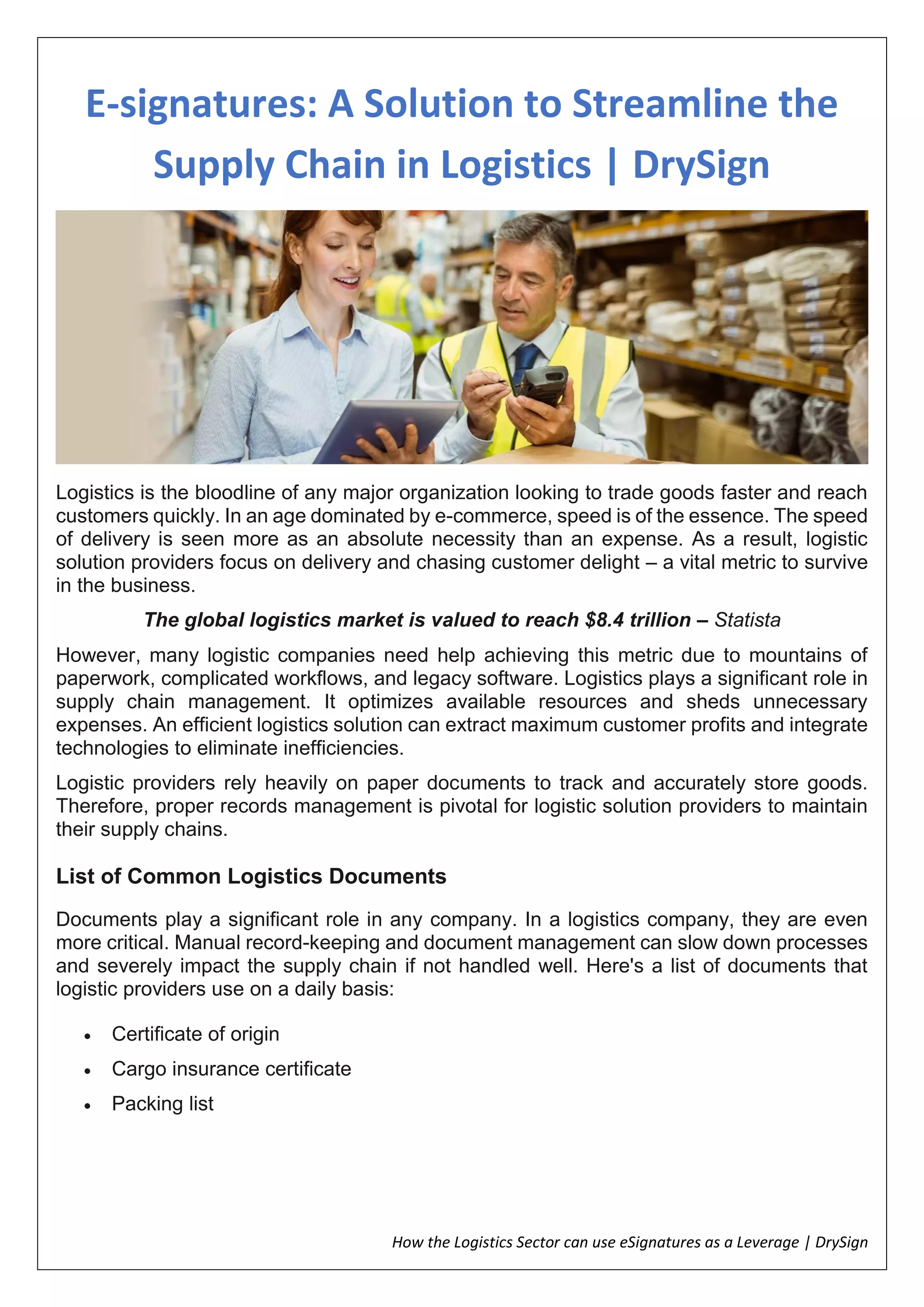 E-signatures: A Solution to Streamline the Supply Chain in Logistics ...
