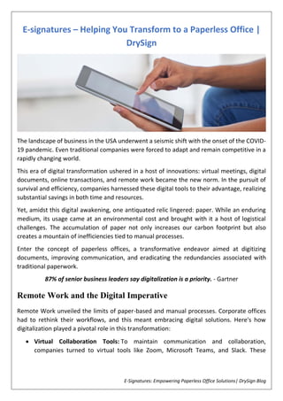 E-signatures – Helping You Transform to a Paperless Office - DrySign ...
