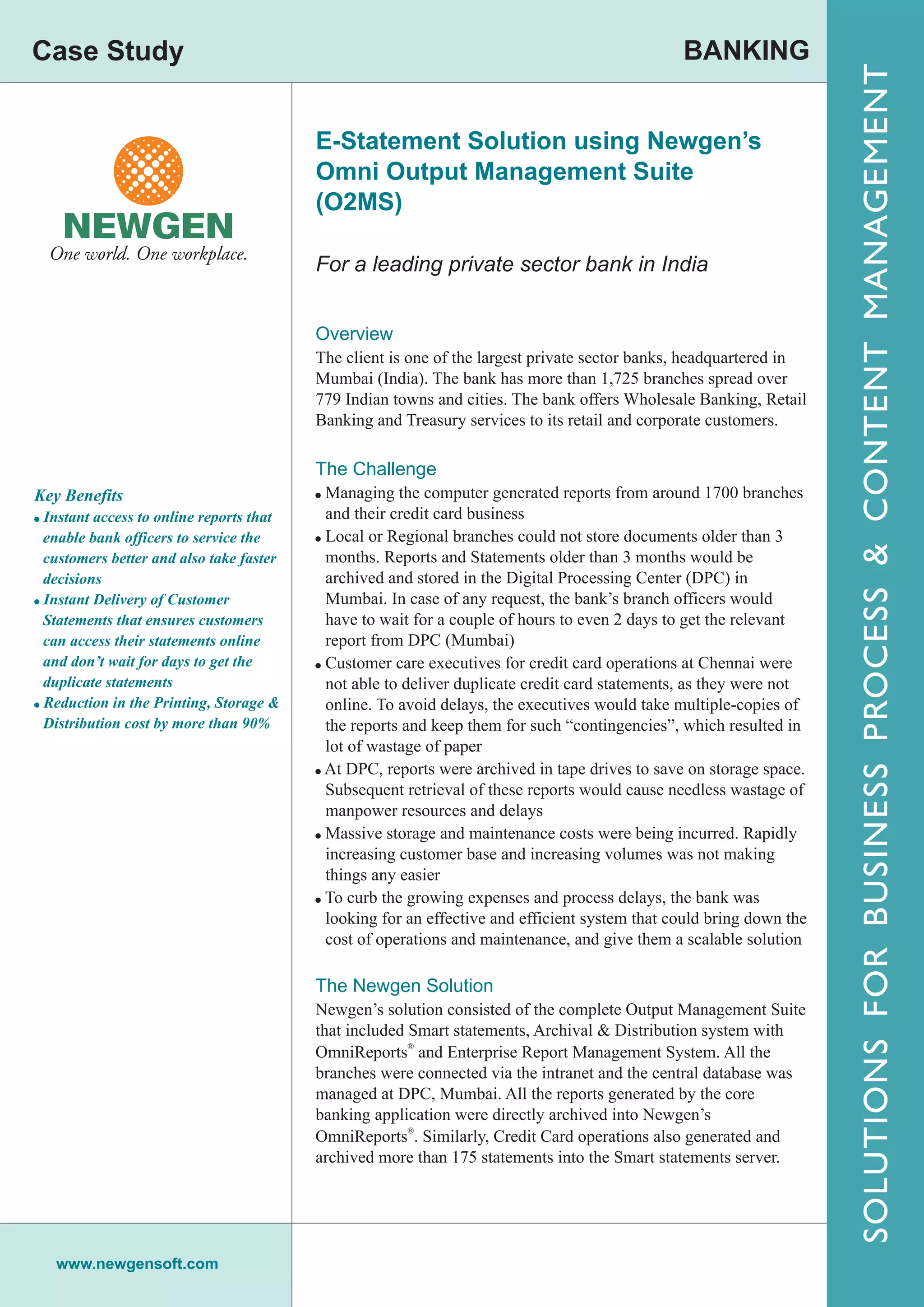 E-Statement Solution using Newgen’s Omni Output Management Suite (O2MS ...