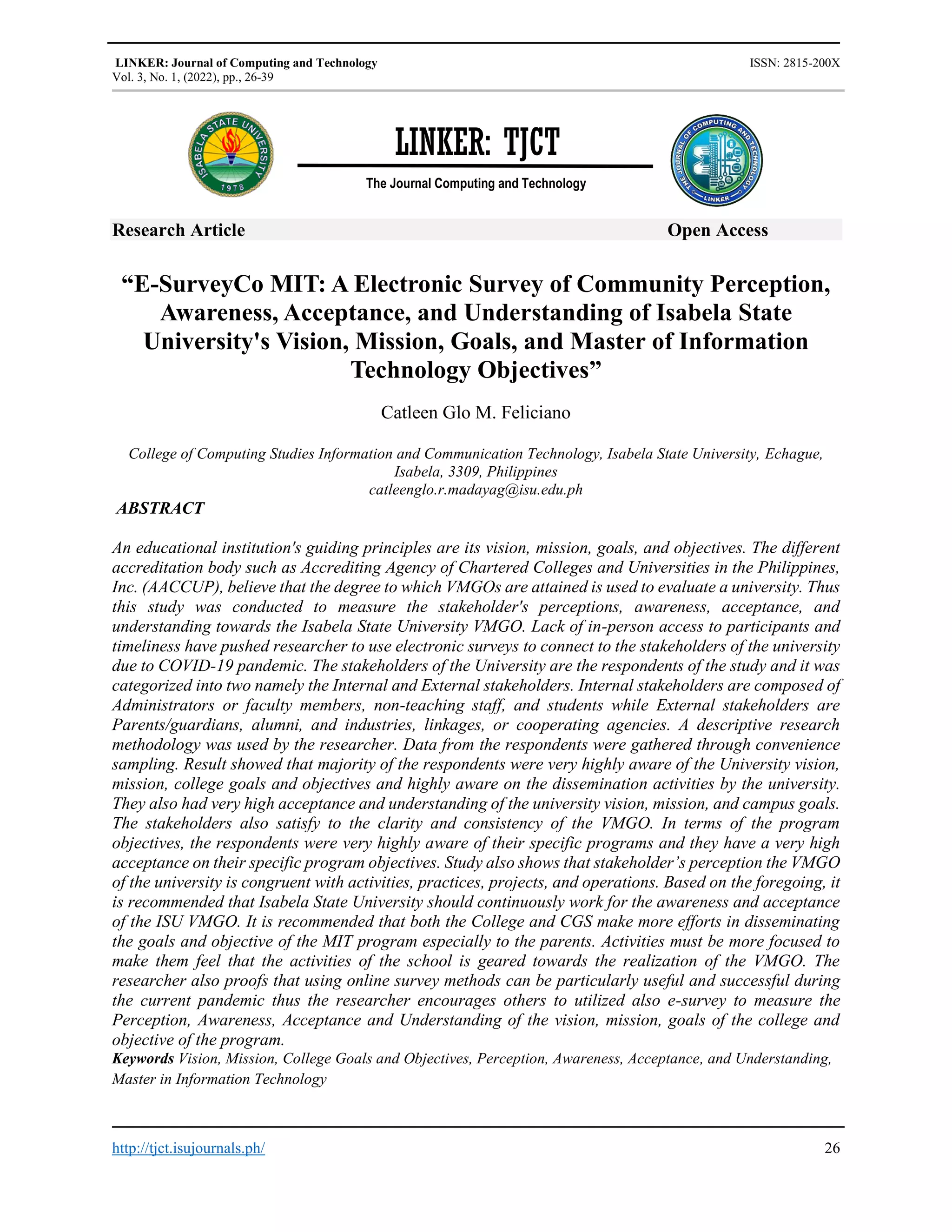 “E-SurveyCo MIT: A Electronic Survey of Community Perception, Awareness, Acceptance, and ...