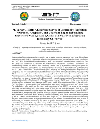 “E-SurveyCo MIT: A Electronic Survey of Community Perception, Awareness, Acceptance, and ...