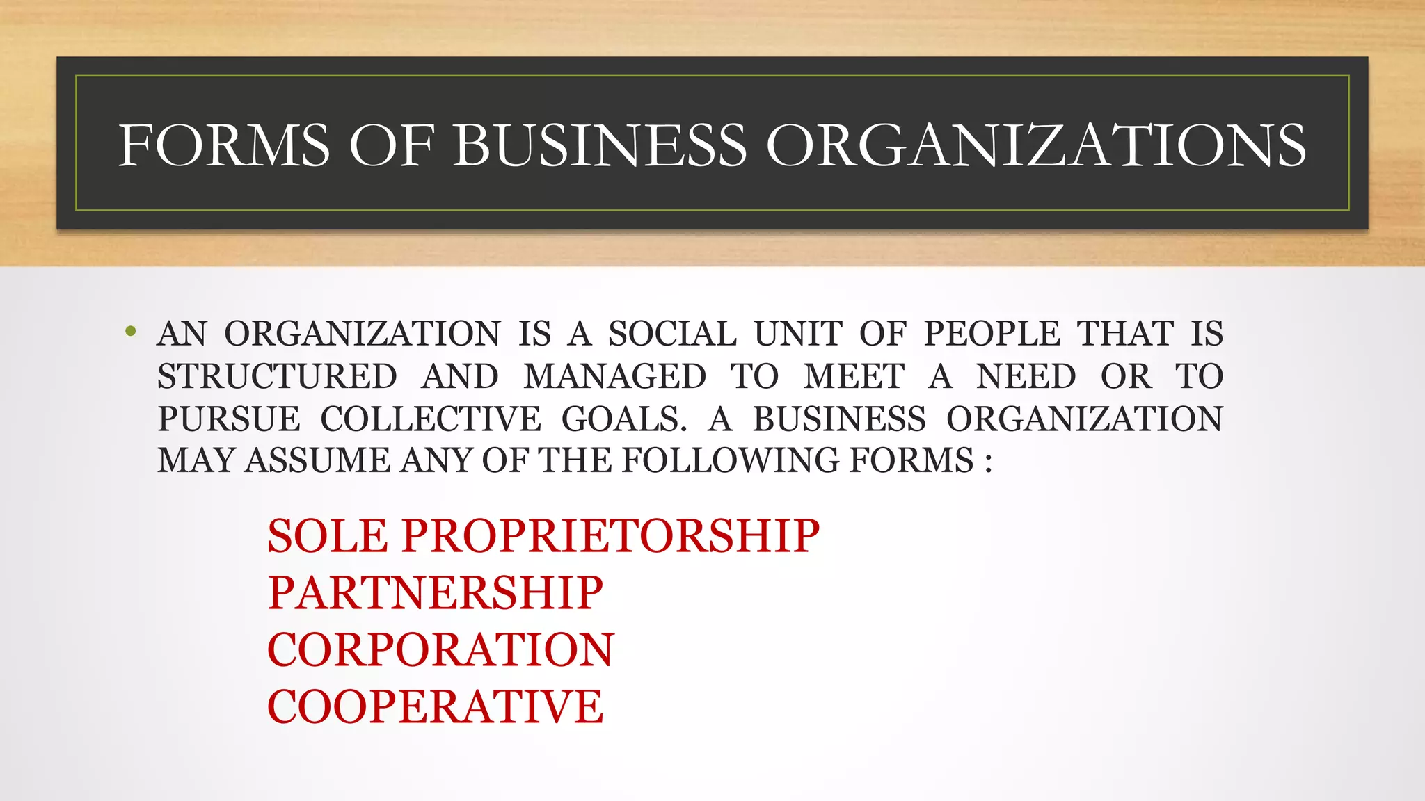 FORMS and ECONOMIC ROLES of BUSINESS ORGANIZATIONS | PPTX
