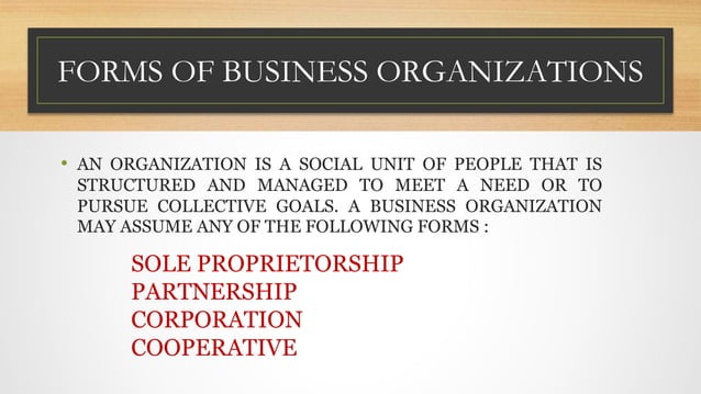 FORMS and ECONOMIC ROLES of BUSINESS ORGANIZATIONS | PPTX