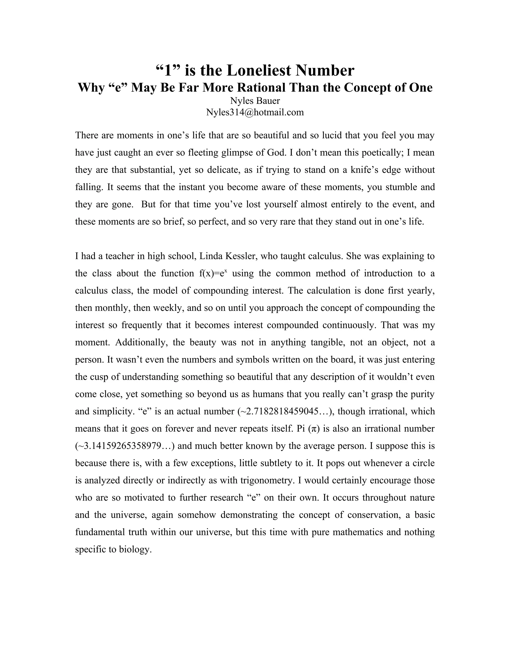 “1” Is The Loneliest Number: Why “e” May Be Far More Rational Than The ...